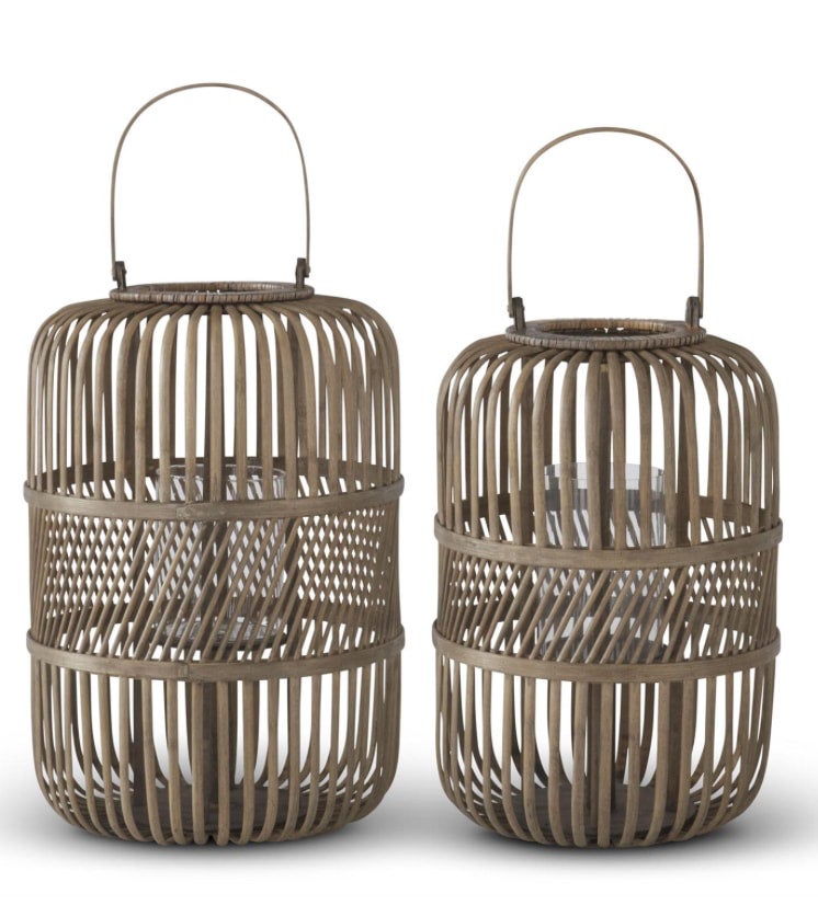 Bamboo Slat Lanterns with Glass Cylinders | Timber & Fieldstone